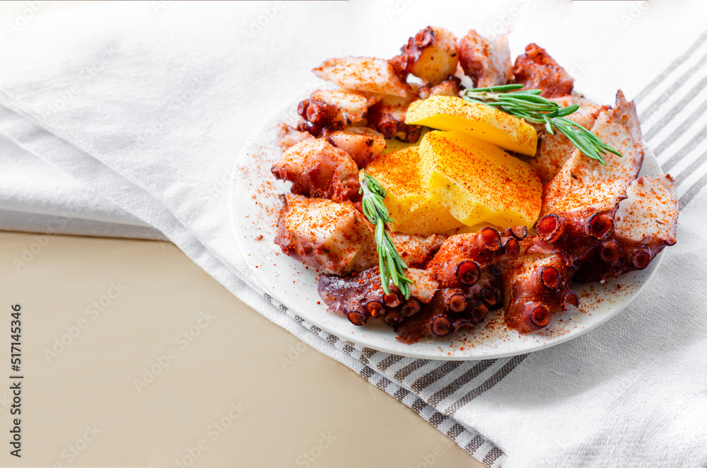 Pulpo al gallega o Galician style octopus typical Spanish tapa.Copy ...