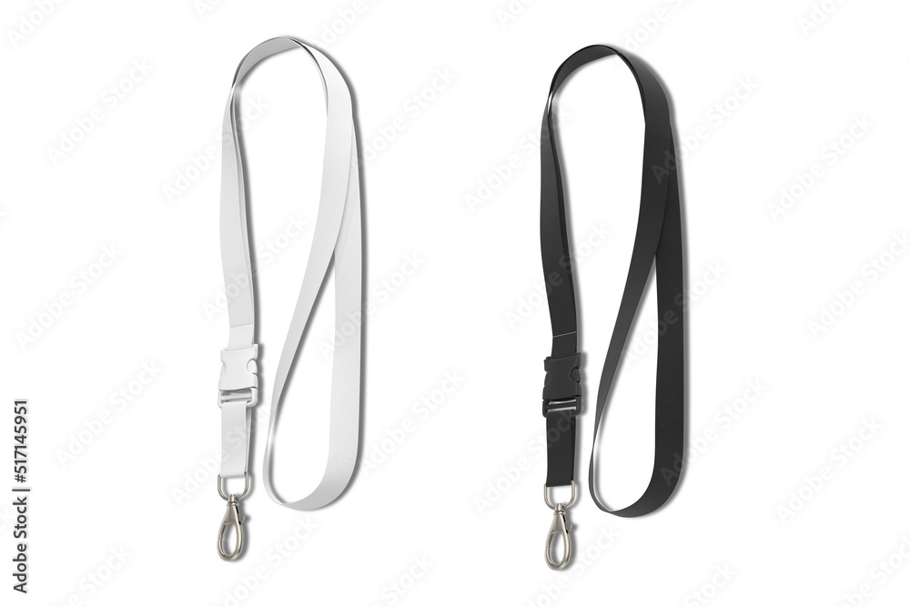 Blank black and white lanyard mockup isolated over white background. 3d ...