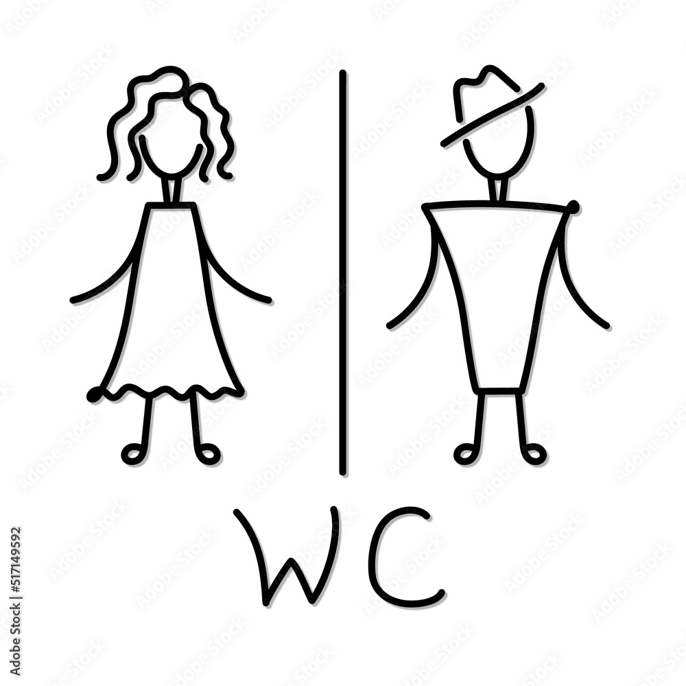 WC sign. Funny Men/ Women washroom door plate symbol. Gents and ladies ...