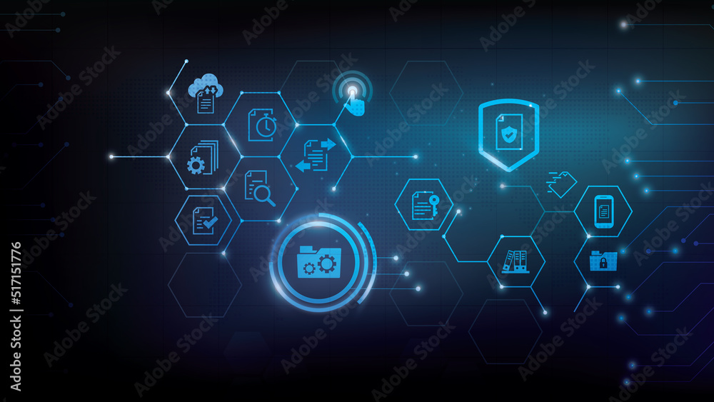 Document management vector illustration. Blue concept with no people ...