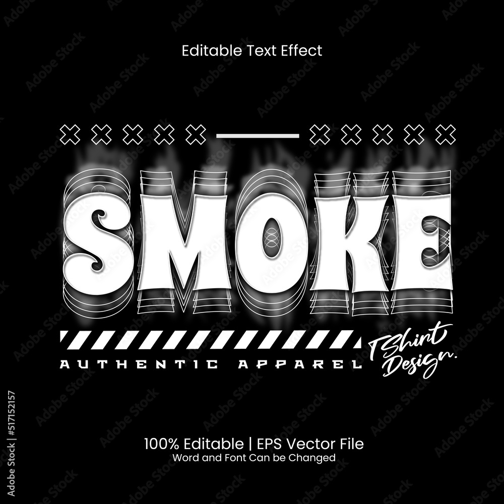Smoke Editable Text Effect Street Wear T-shirt design Stock Vector ...