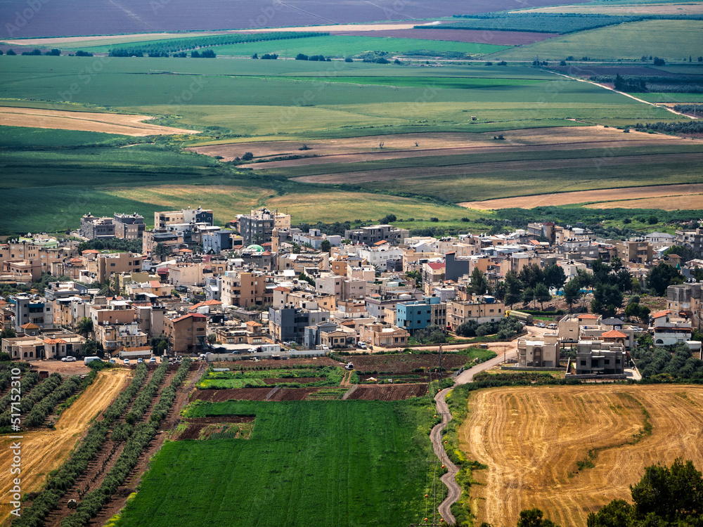 Arab villages at its foot, neighborhood Afula, Israel Stock Photo ...