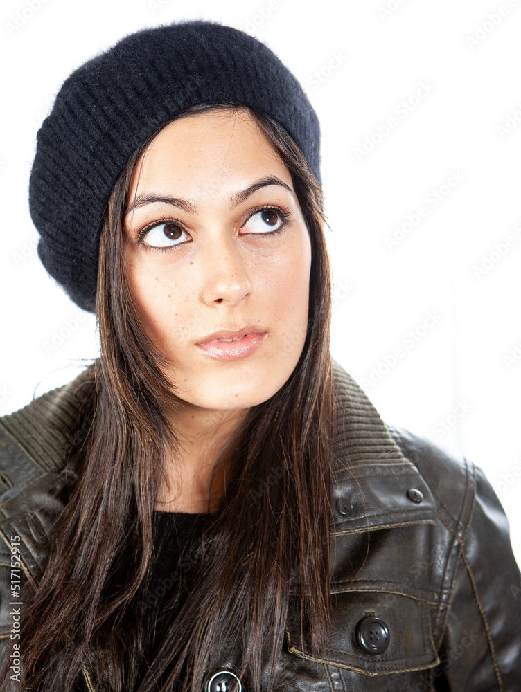 Urban Look. A look of contemplation on the face of a beautiful young ...