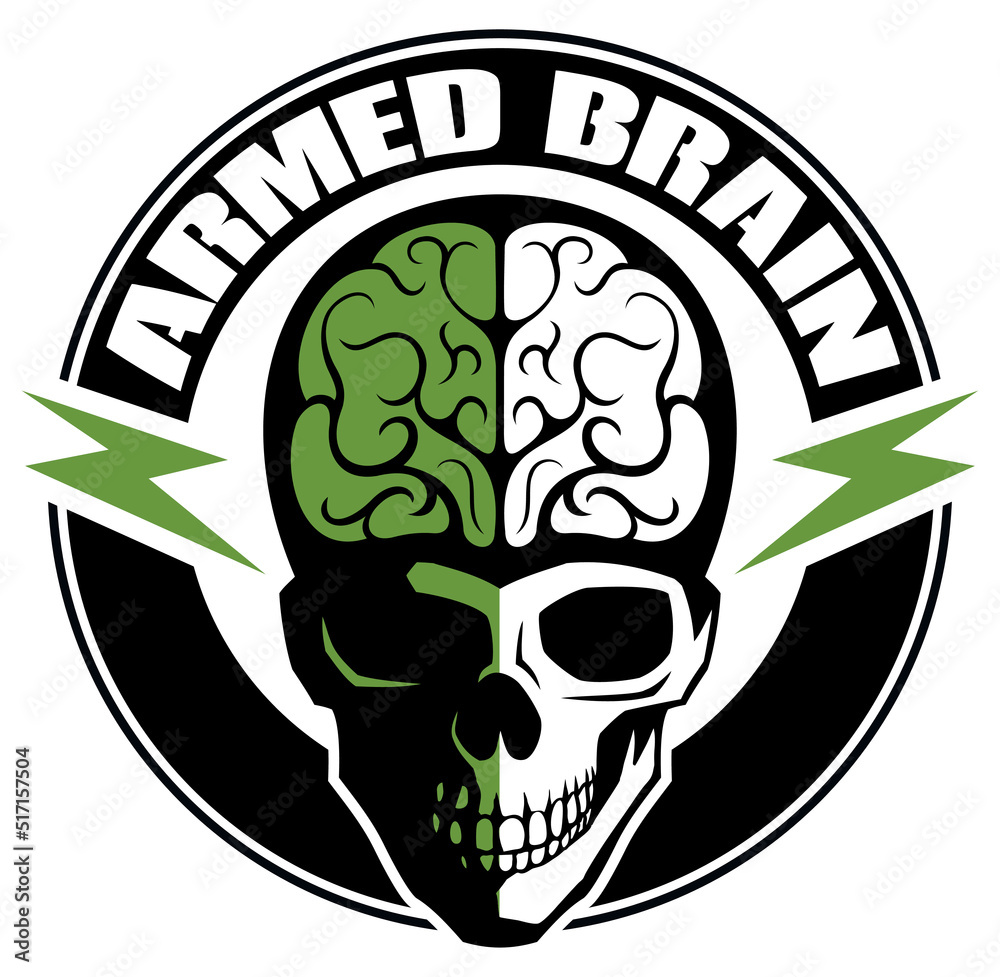 Human skull logo, skull with the brain, vector emblem design concept ...