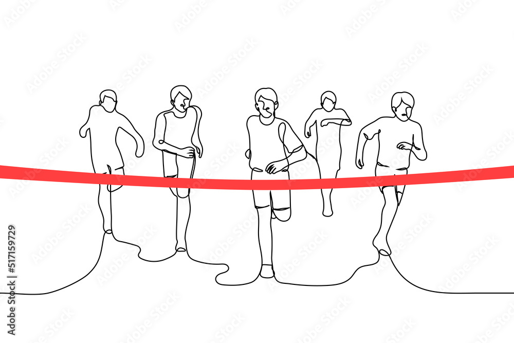 athletes runners approaching the finish line - one line drawing vector ...