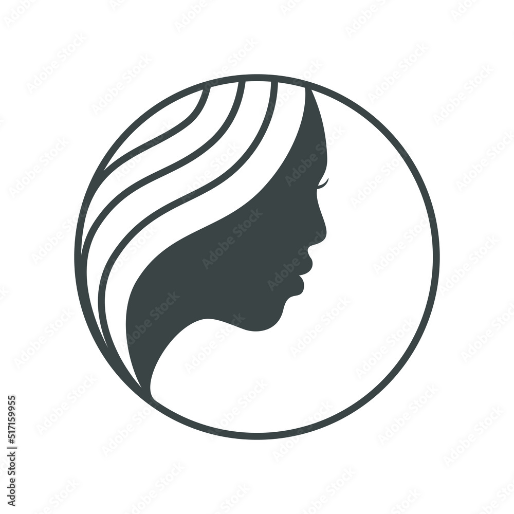 Beautiful woman head graphic icon. Hairstyle symbol. Girl sign in the ...