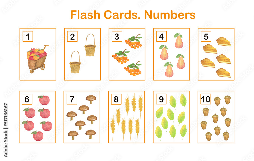 Number learning printable flash cards, educational English worksheet ...