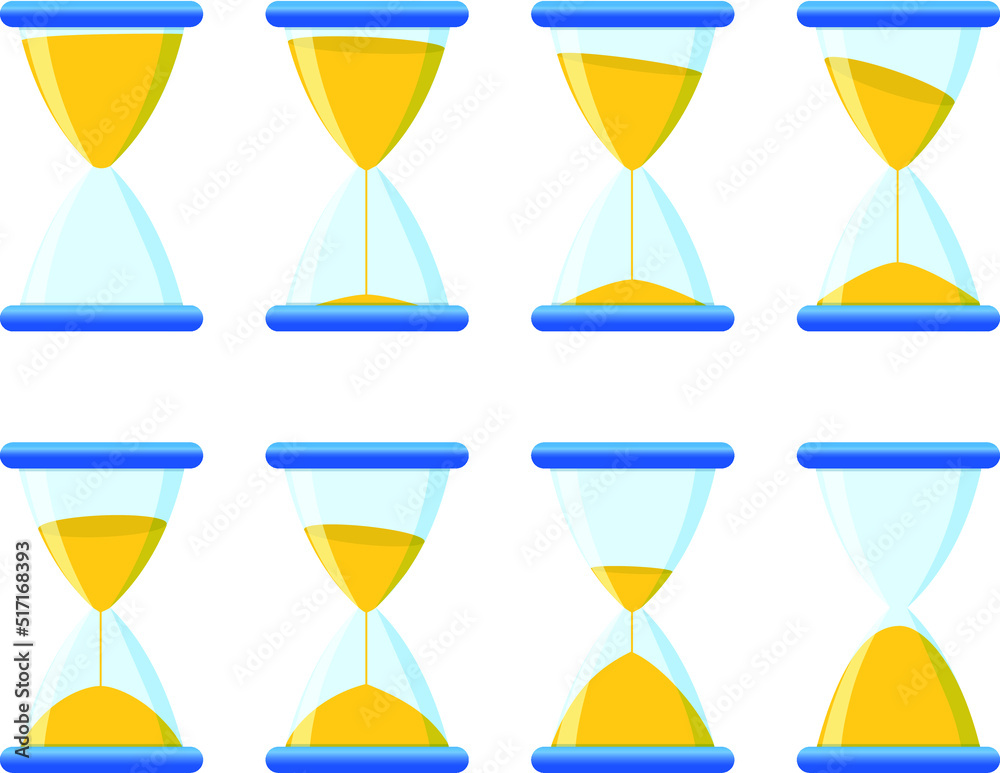 Set of simple vector hourglasses. Hourglass for animation. Sand timer ...