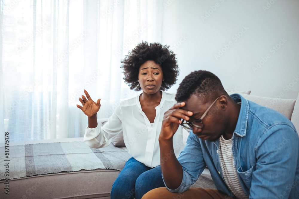 Stressed young married family couple arguing emotionally, blaming ...