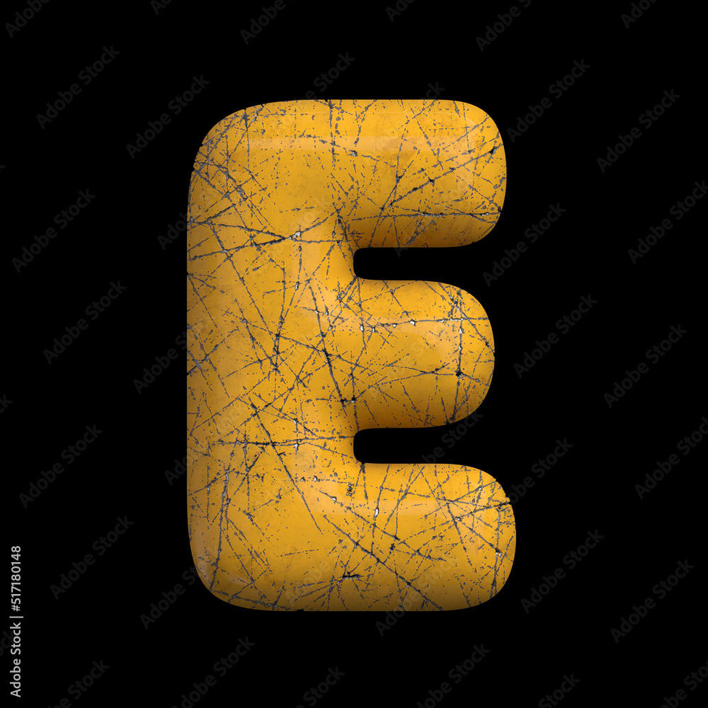 Scratched metal letter E - Capital 3d damaged yellow font - suitable ...