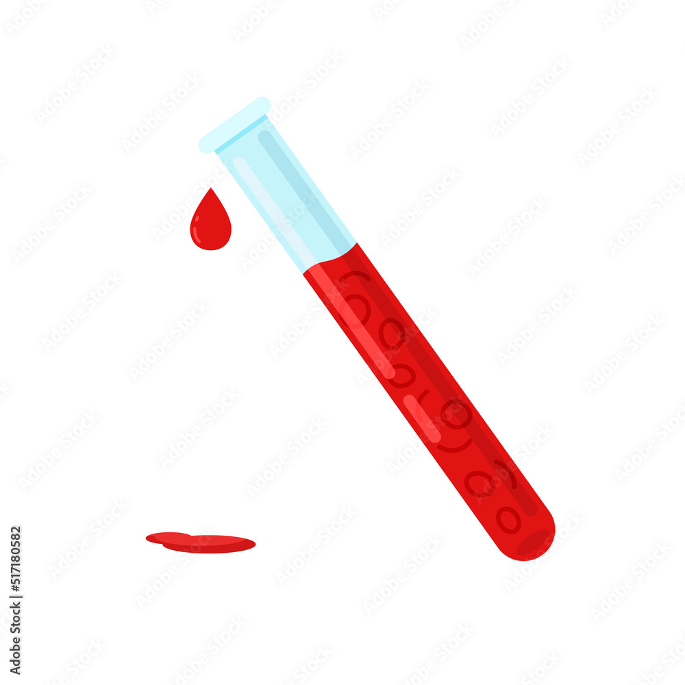 Medical test tube with blood. Bloods spot. Laboratory testing red ...