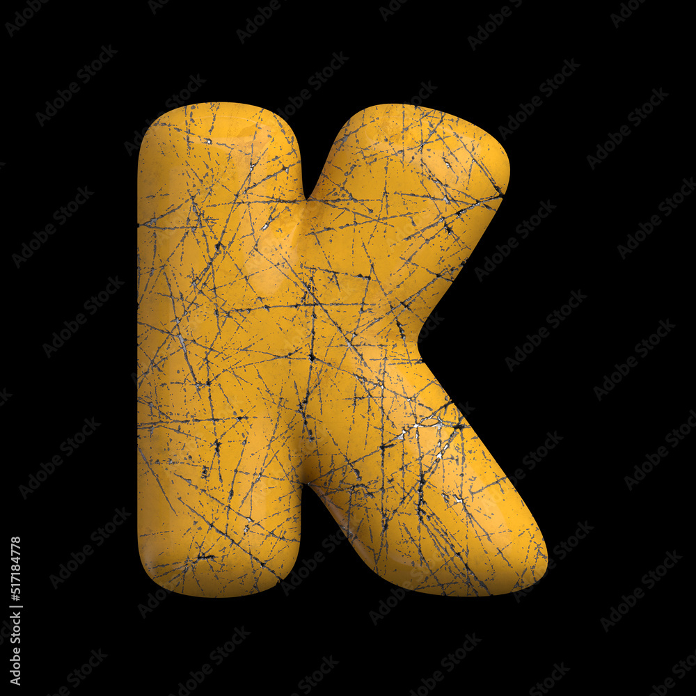Scratched metal letter K - Capital 3d damaged yellow font - suitable ...