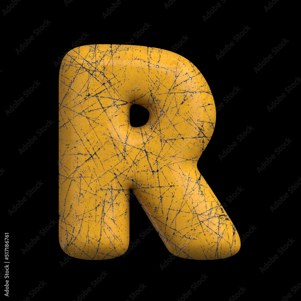 Scratched metal letter R - Uppercase 3d damaged yellow font - suitable ...