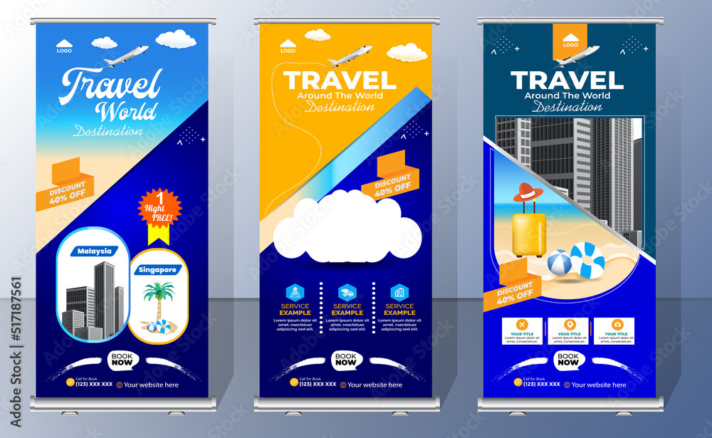 Travel Business agency Roll Up Template. Truism Standee Design Banner ...