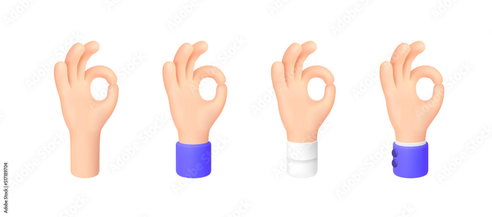 Vektorová grafika „Ok Sign. Okey - Hand Gesture. Set of 3d Cartoon ...