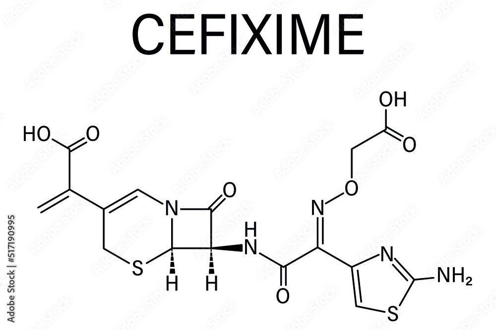 Skeletal formula of Cefixime antibiotic drug molecule. Stock Vector ...