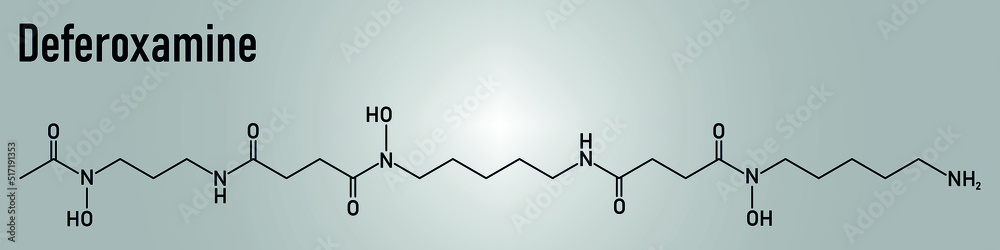 Skeletal formula of Deferoxamine drug molecule. Used to treat iron ...
