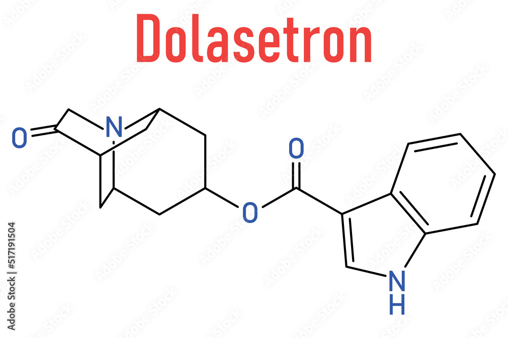 Skeletal formula of Dolasetron nausea and vomiting drug molecule. Stock ...