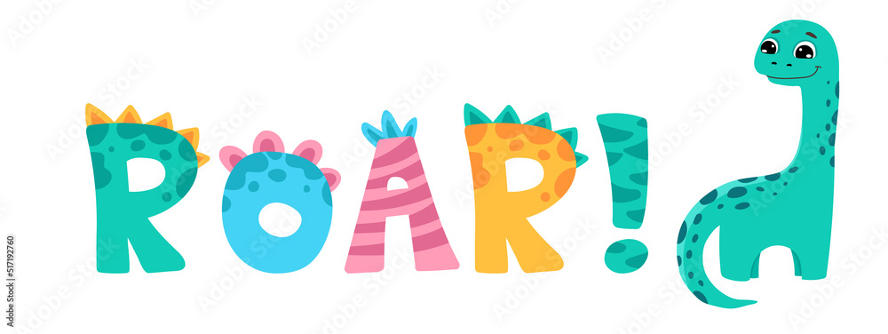 Roar lettering. Cute childish font for birthday greeting card, baby ...