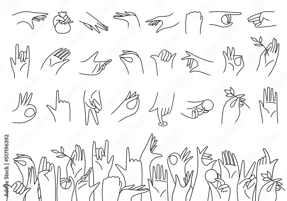Applause hands set on doodle style. Human hands sketch, scribble arms ...