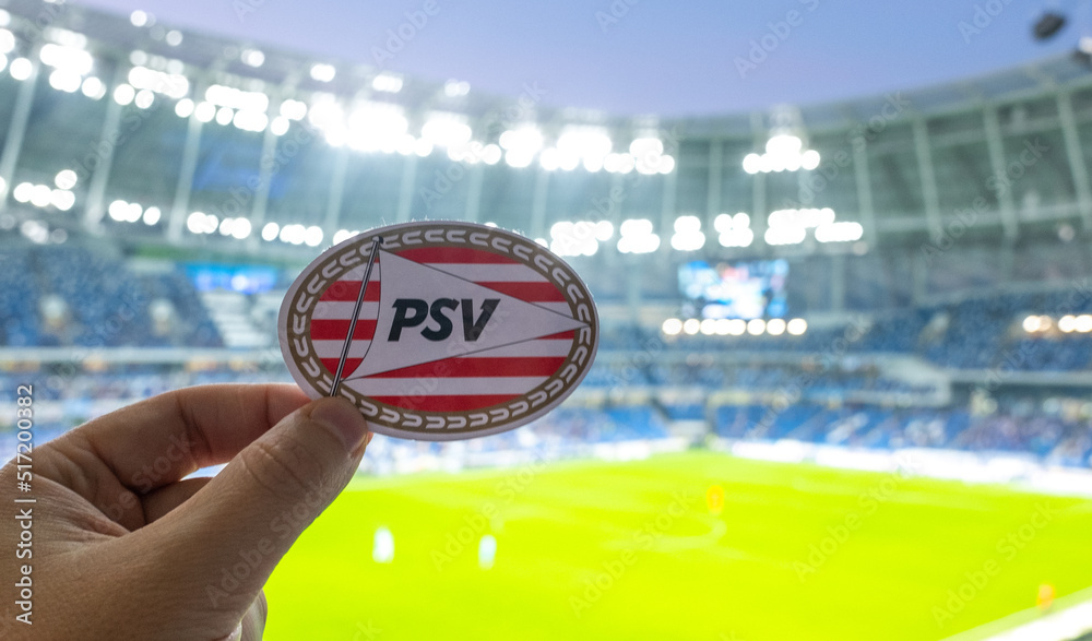 September 12, 2021, Eindhoven, Netherlands. The emblem of the PSV ...