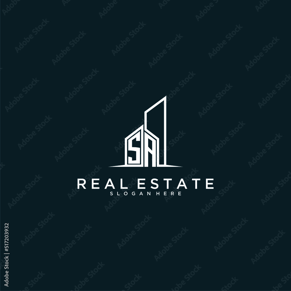 SA initial monogram logo real estate with building style design vector ...