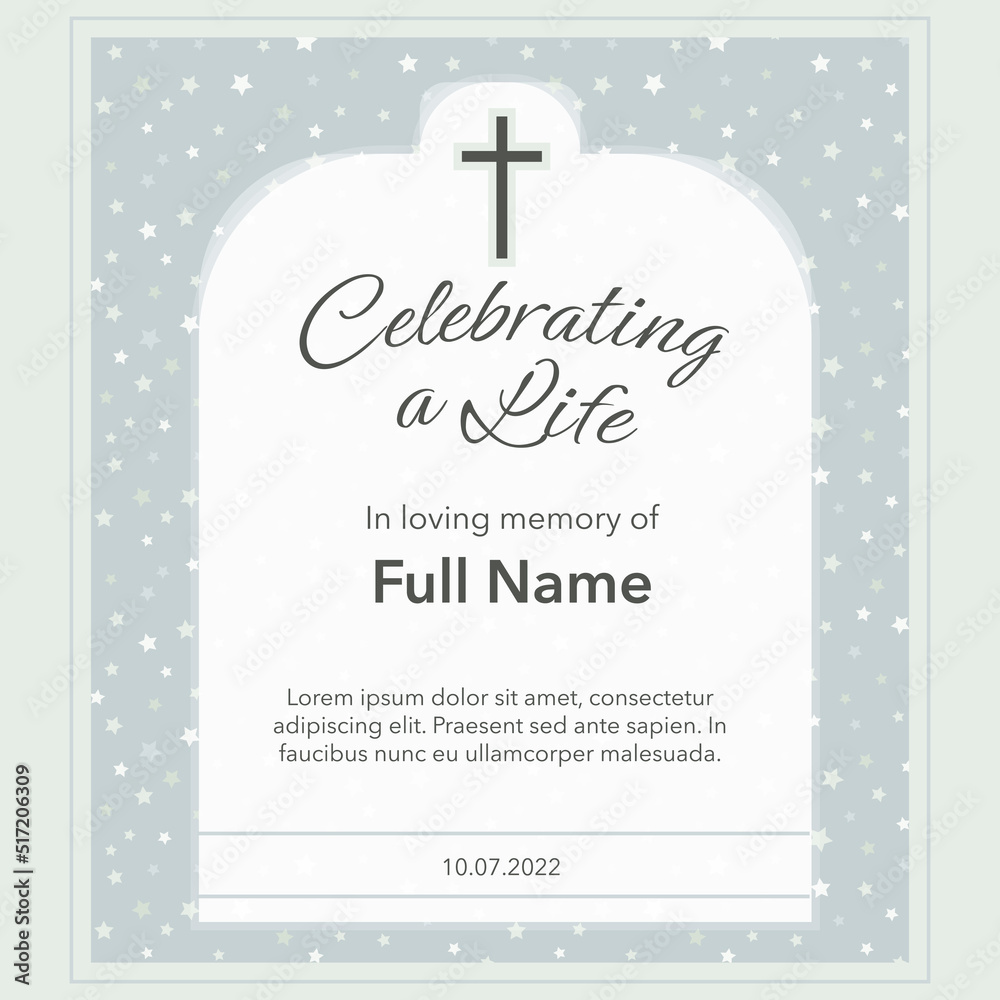 funeral card template with starry grey background Stock Vector | Adobe ...