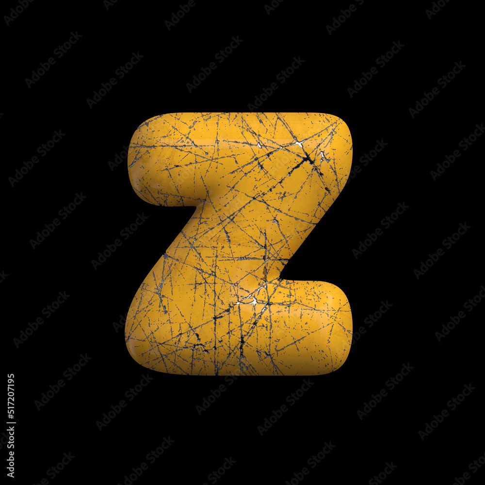 Scratched metal letter Z - Lower-case 3d damaged yellow font - Suitable ...