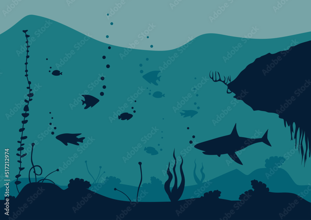 Underwater life template. Ocean bottom with seaweeds. Marine scene ...