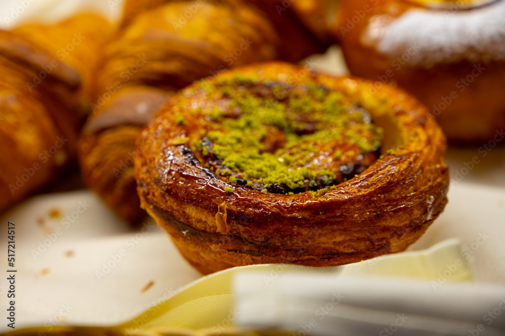 Austrian desserts, puff pastry on display in traditional bakery cafe in ...