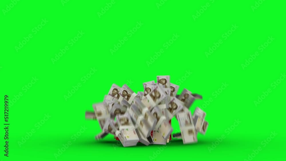 Nigerian naira bursting out of red gift box. Stack of banknotes behind ...