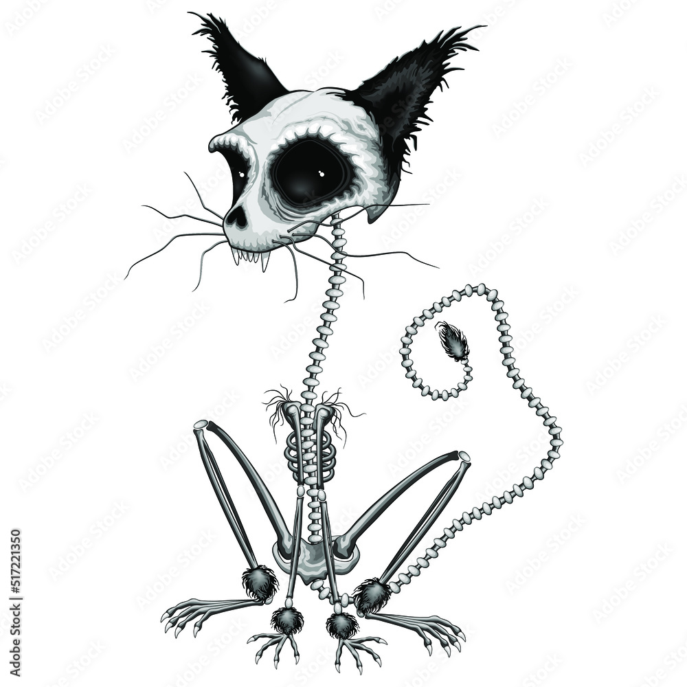 Cat Skeleton Creepy Halloween Character Vector Illustration Isolated On