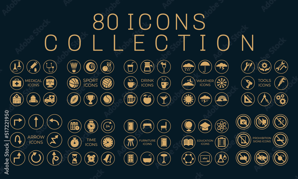 80 icons collection Stock Vector | Adobe Stock