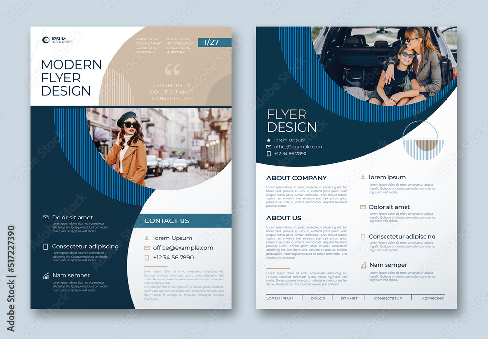 Flyer Layout with Beige Layered Circle Shapes Stock Template | Adobe Stock
