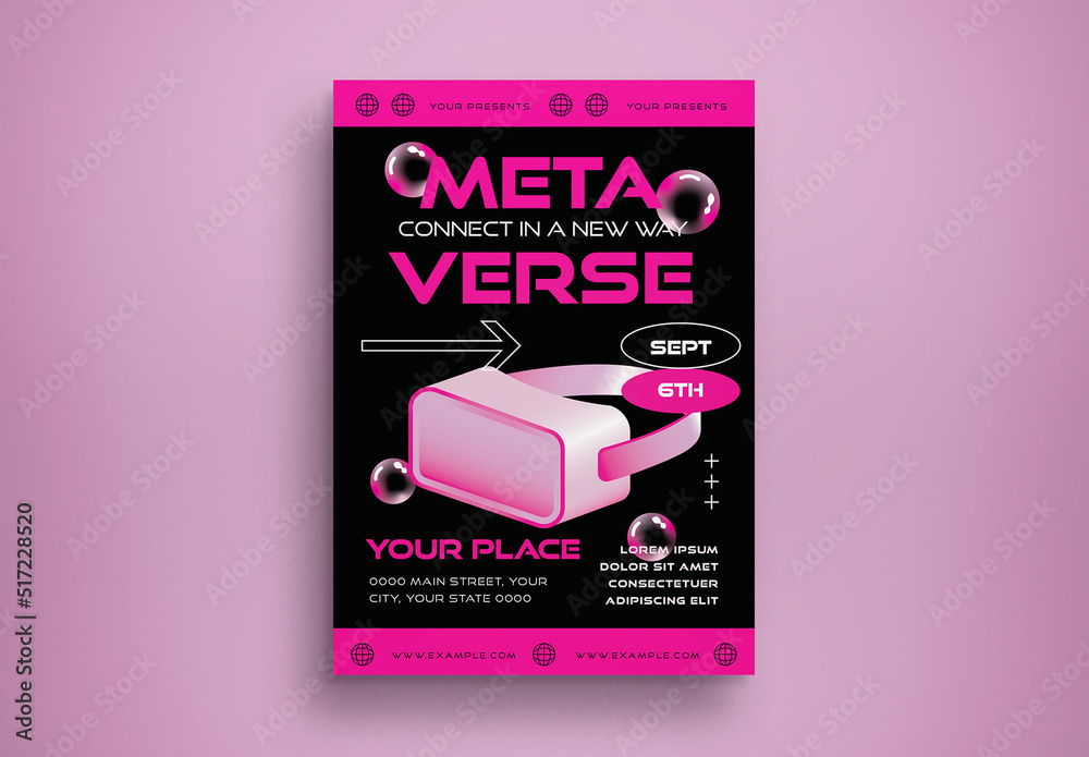 3D Pink Metaverse Flyer Layout Stock Template | Adobe Stock