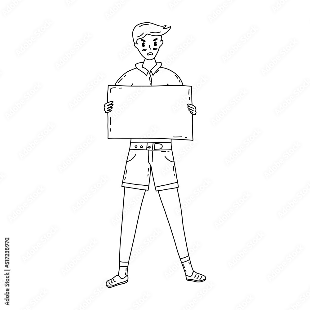 Protesting guy holds a poster in hands. Demand for justice, peace and ...