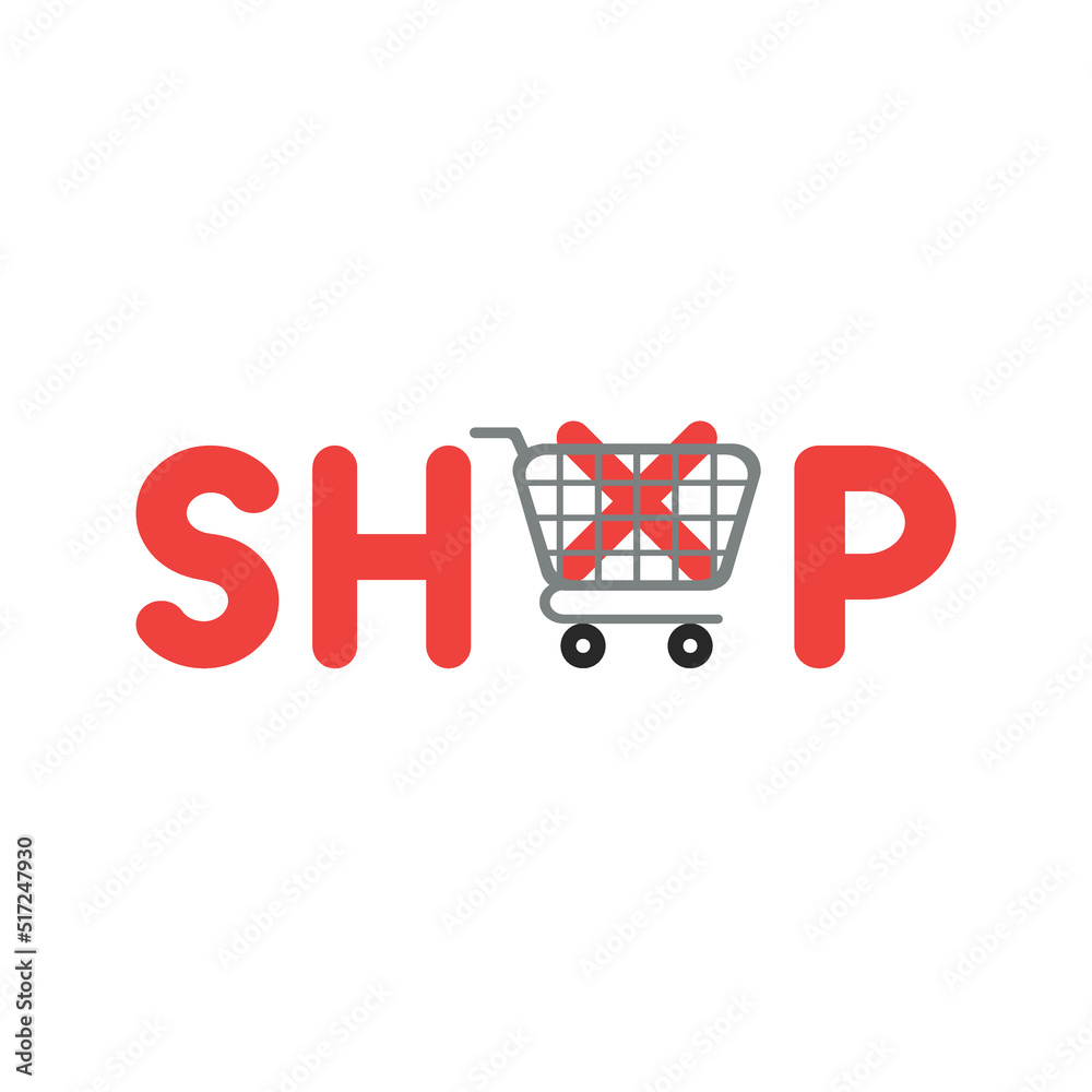 Wrong shopping concept, shop letter with shopping cart and check mark ...