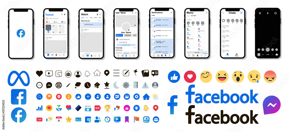 Facebook mockup set. Facebook mobile App interface. Vector illustration ...