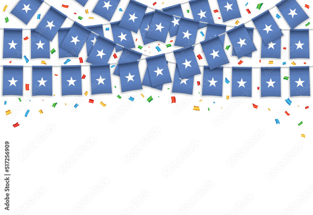 Somalia flags garland white background with confetti, Hang bunting for ...
