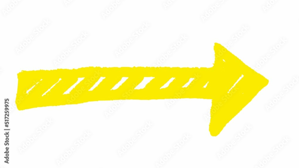 Animated symbol of arrow. Hand drawn yellow arrow points to the right ...