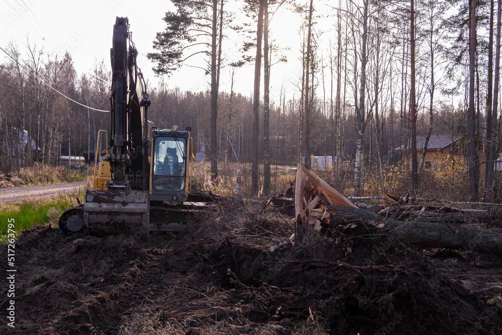 felling of trees and logs to the ground using a tractor loader with a ...