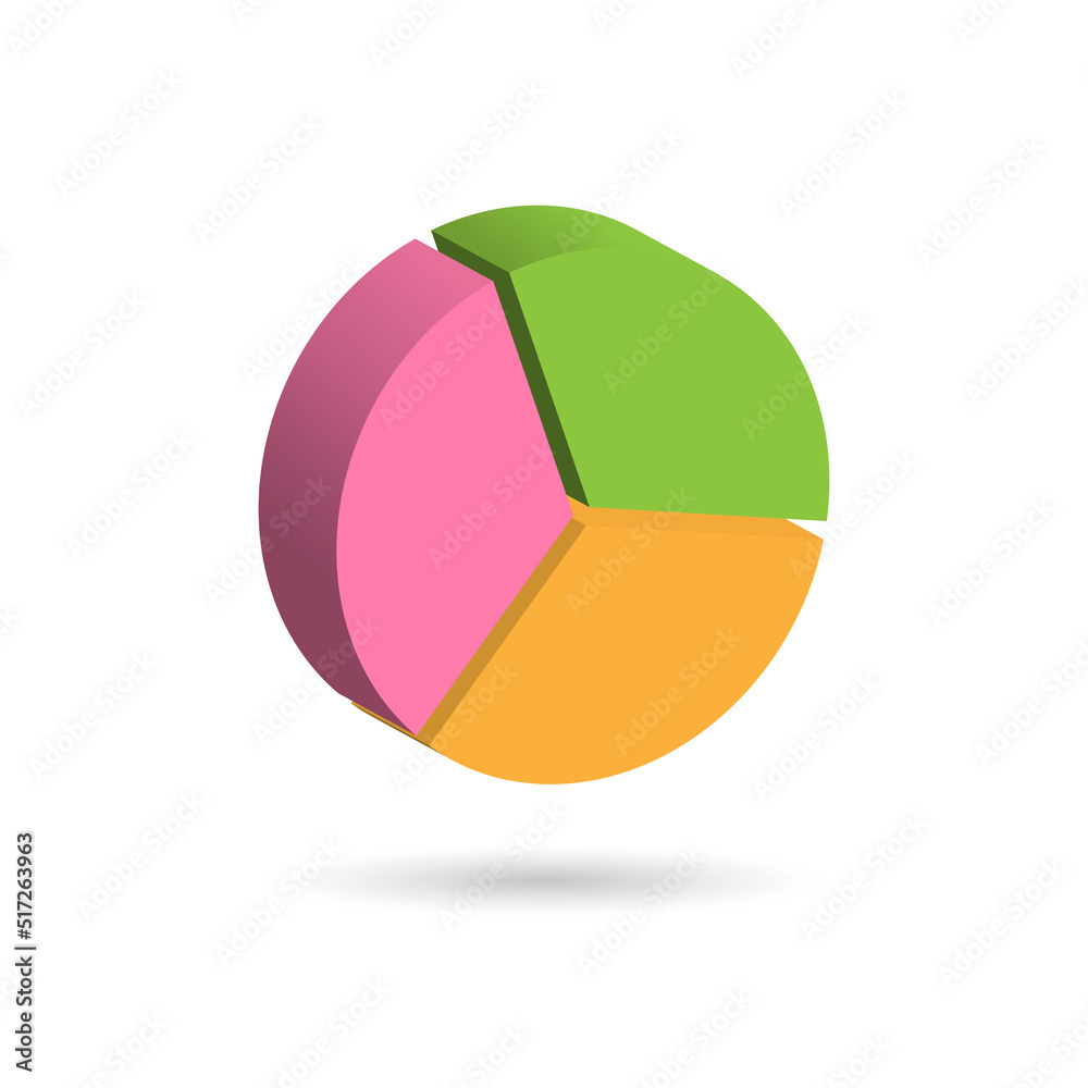 3d pie chart graph is divided into parts. Realistic geometric ...