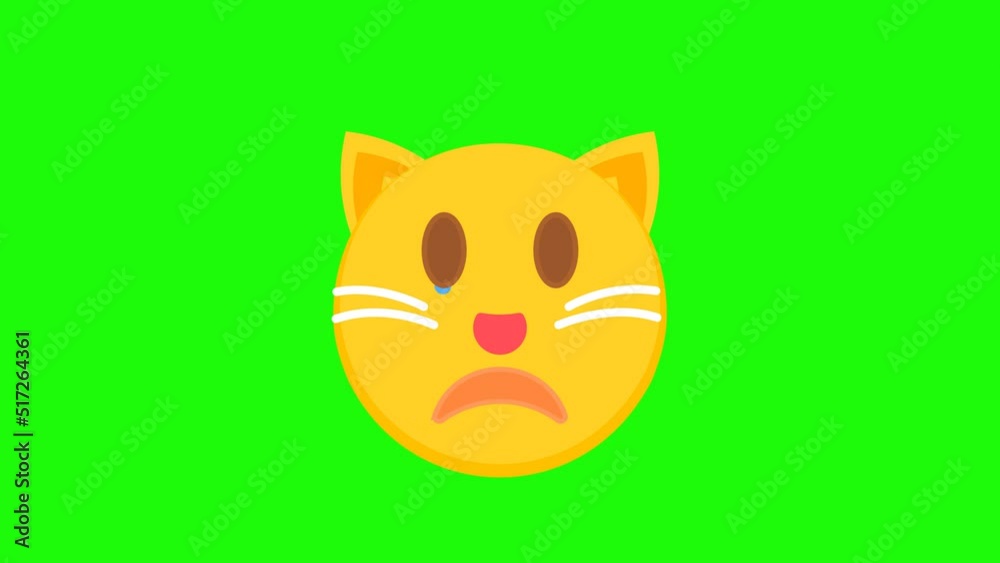 Crying Cat animation on a green background. Animated cat emoji icons ...