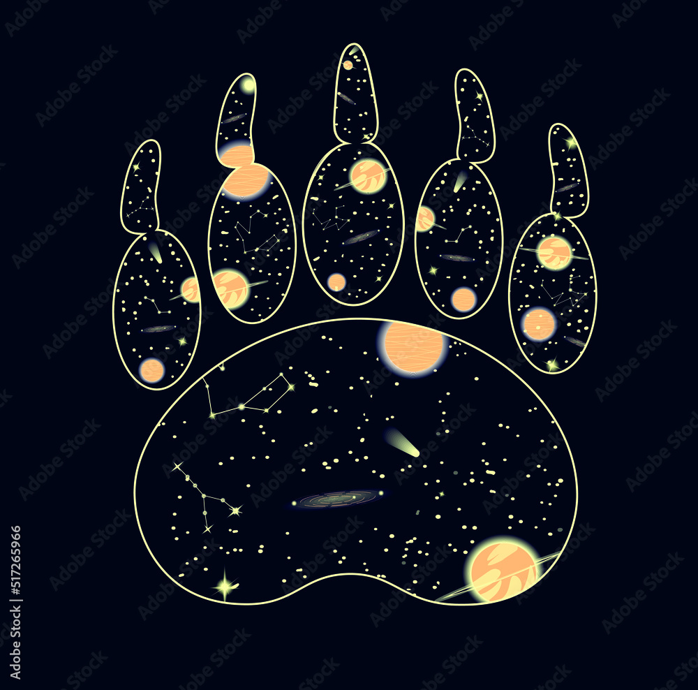 Space bear paw. Space, planets. constellations, stars, comets, moon in ...