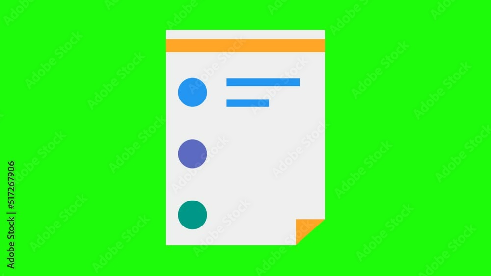 Document icon animation on green background. Document cartoon animation ...