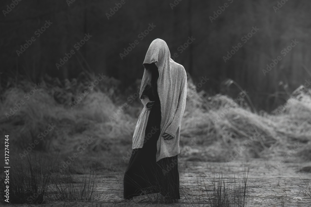 Plakat A mysterious figure in the marshes, a phantom, fear, dark mood ...