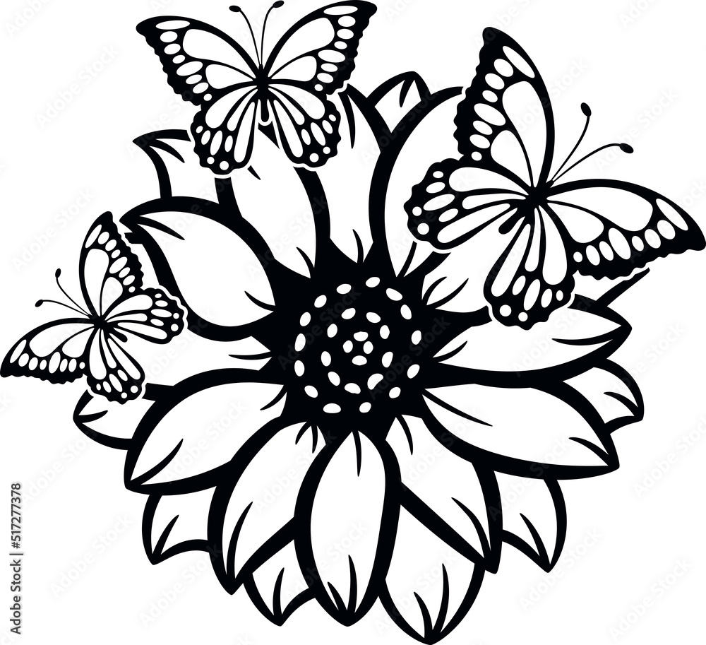Stockvector Sunflower Butterfly svg, Sunflower vector clipart, DIgital ...