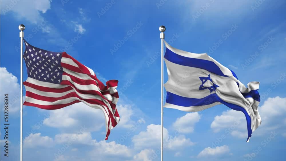 USA and Israel flags waving 3D Render against the sky background Stock ...