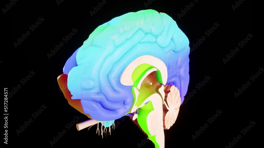 Human brain Anatomical Model 3D glossy brain on brain screen. Rotation ...
