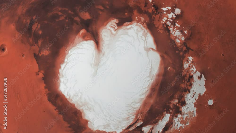 North pole of Mars. Close up to wide shot of mars. Permanent north pole ice cap of Mars. Photo ...